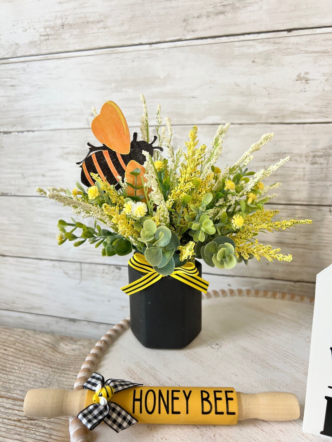 Bumblebee Tiered Tray Mini Floral Arrangement, Bee Themed Floral ...
