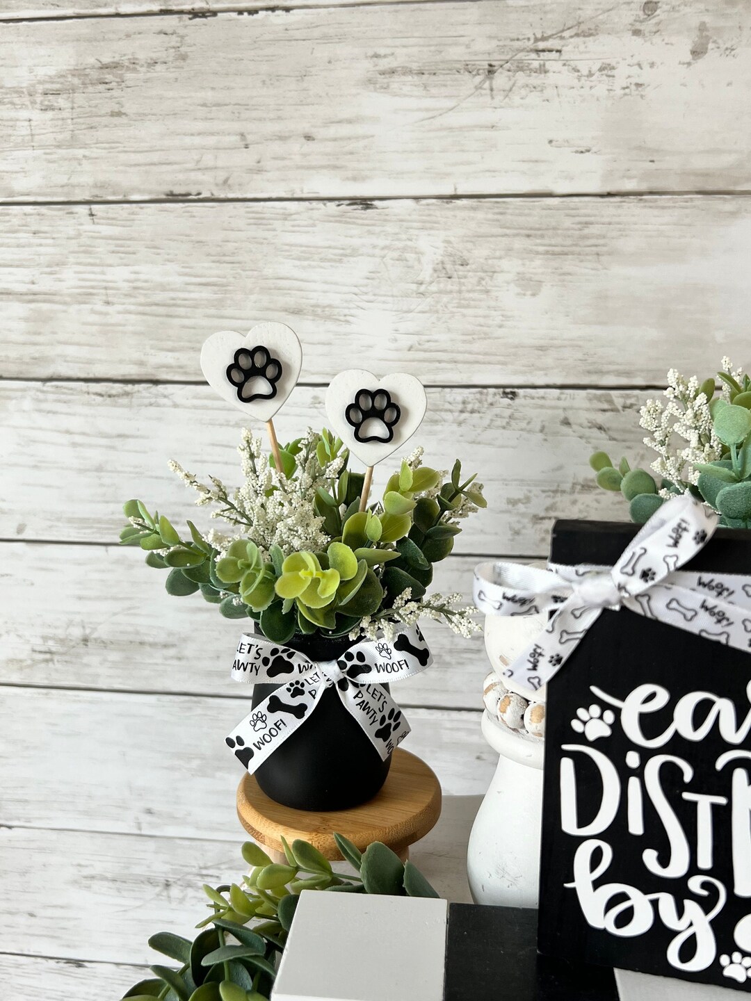 Dog Tiered Tray Decor, Dog Themed Home Decor, Mini Floral Arrangement ...