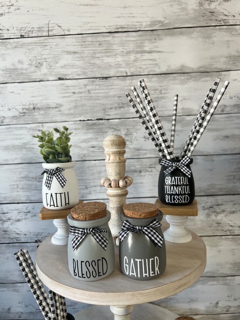 Farmhouse Tiered Tray Decor, Mini Jar for Tiered Tray, Black and White ...