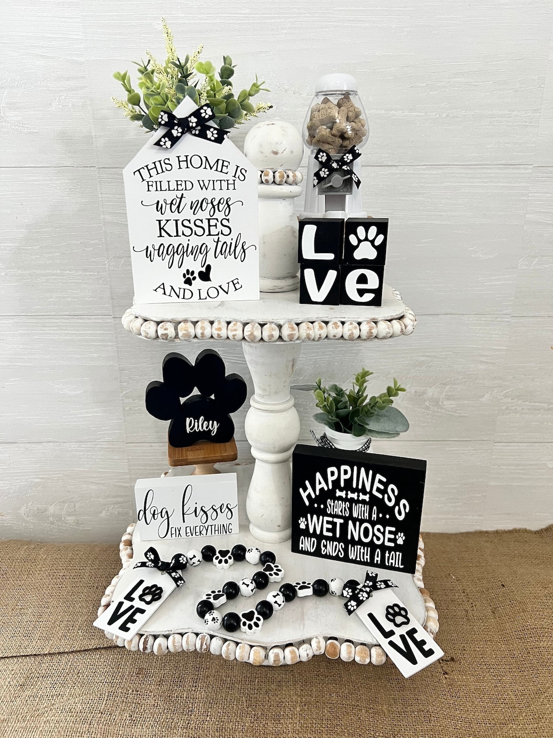 Dog Tiered Tray Decor, Wood Bead Garland, Dog Themed Bead Garland, Dog ...