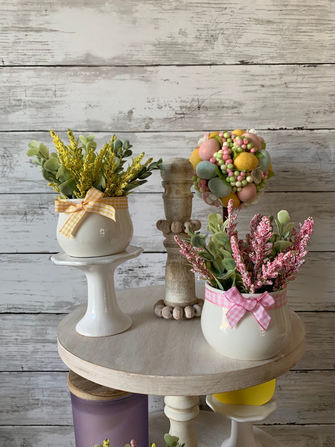 Spring Tiered Tray Mini Floral Arrangement, Spring Tiered Tray Decor ...