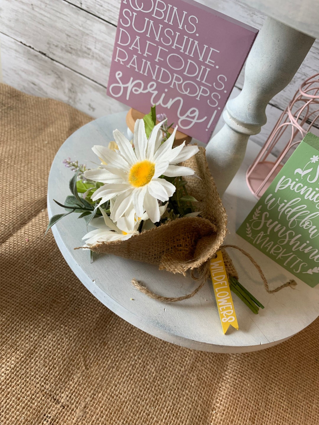 Spring Tiered Tray Decor, Mini Floral Bouquet, Spring Tiered Tray ...