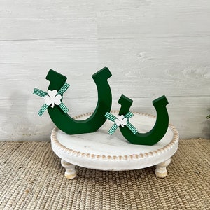 St. Patricks Day Tiered Tay Decor, Wood Horseshoe, St Patricks Day Home ...