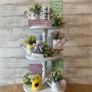 Spring Tiered Tray Decor, Tiered Tray Mini Floral Arrangement, Mini ...