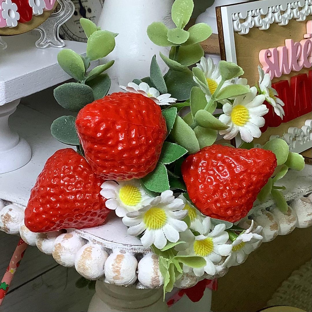 Strawberry Tiered Tray Decor, Mini Strawberry Floral Bundles, Tiered ...