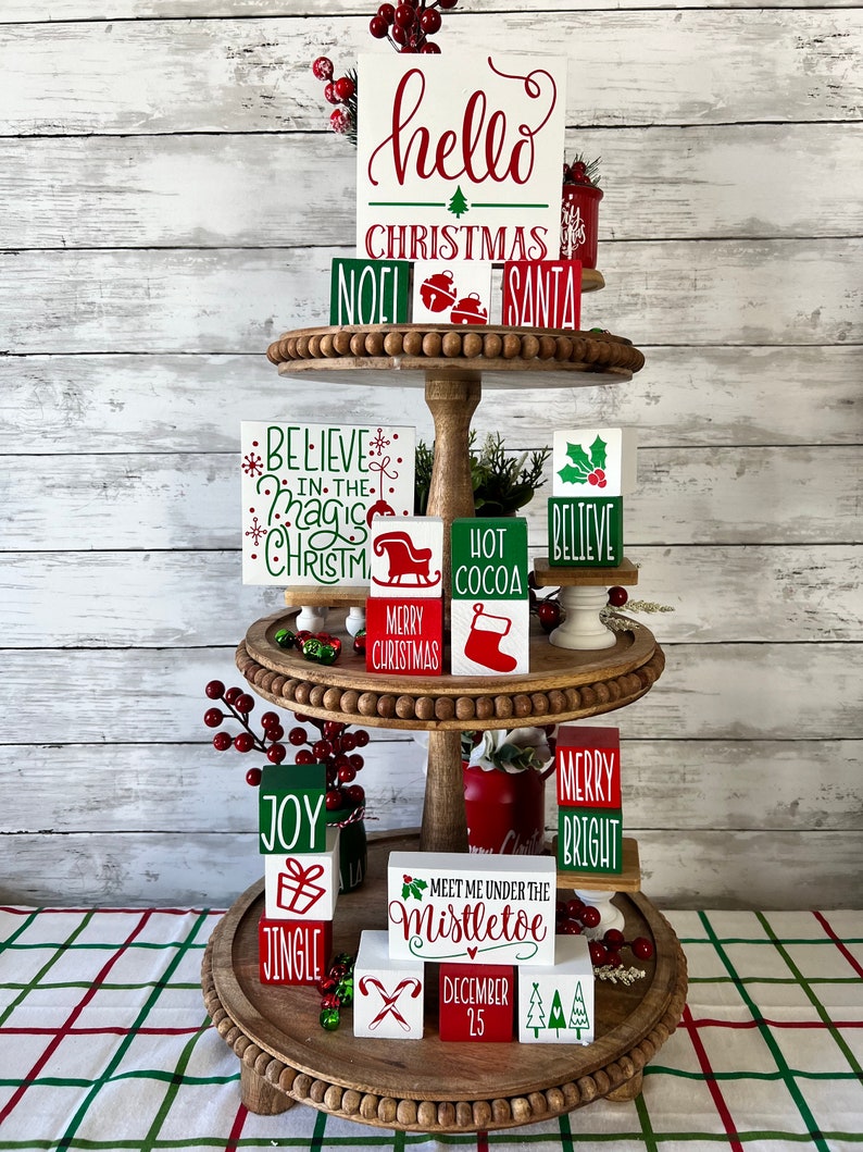 Christmas Tiered Tray Decor Christmas Stacking Blocks - Etsy
