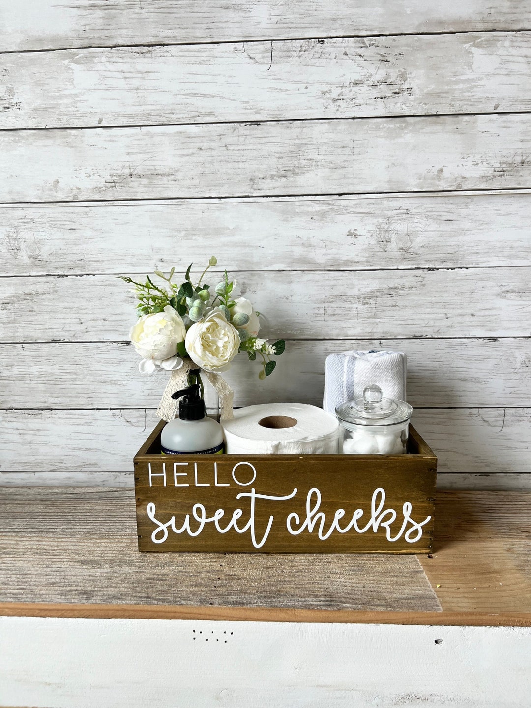 Toilet Tank Box, Toilet Tank Caddy, Yellow Sweet Cheeks Wood Toilet ...