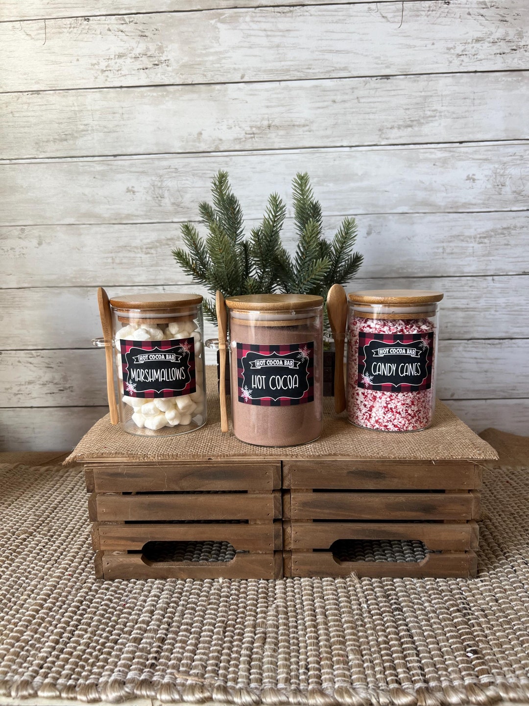 Christmas Home Decor, Hot Cocoa Bar Canisters, Mini Hot Cocoa Glass ...