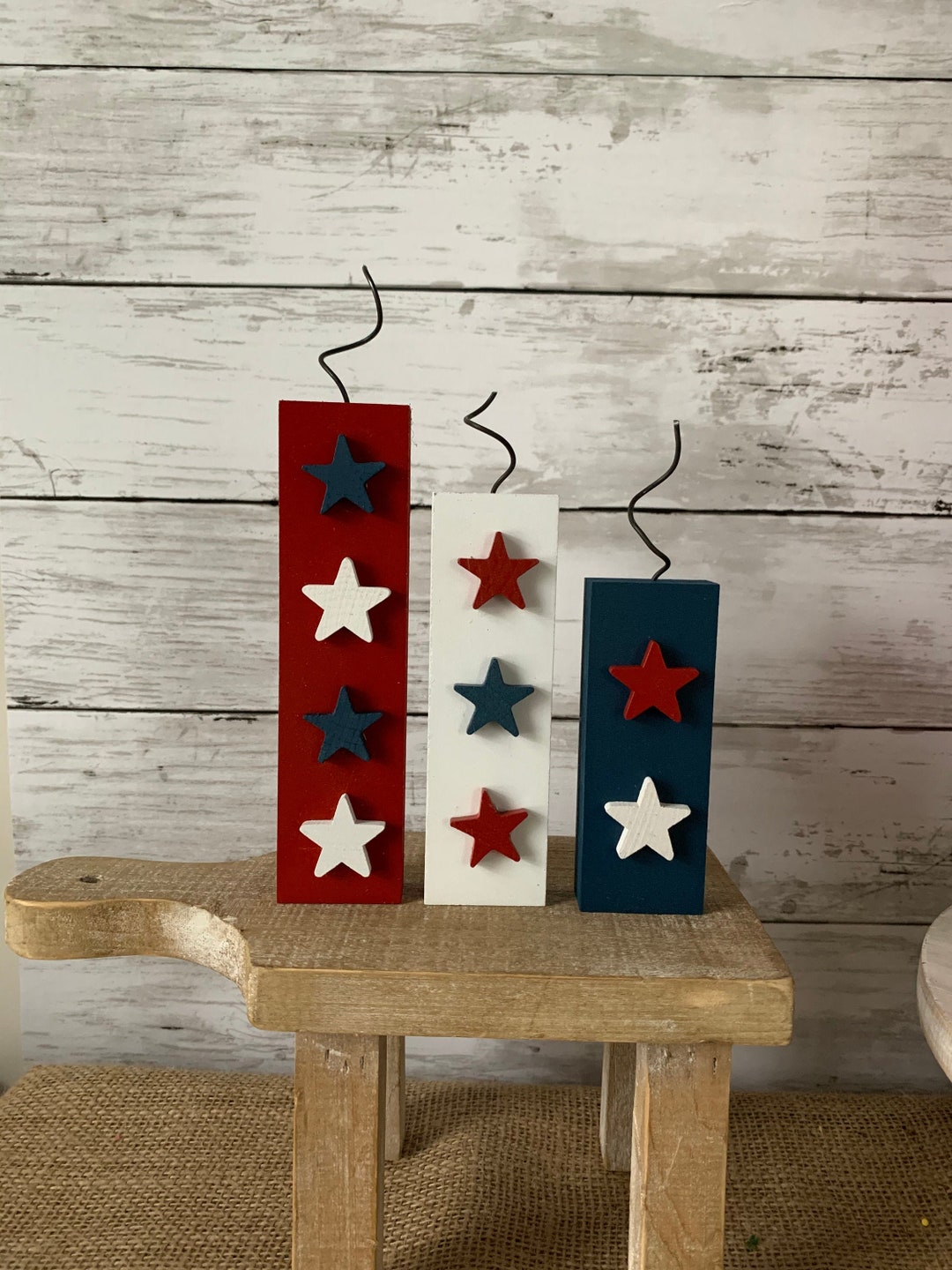 Wood Fireworks, Set of 3, Patriotic Tiered Tray Decor, Patriotic Home ...