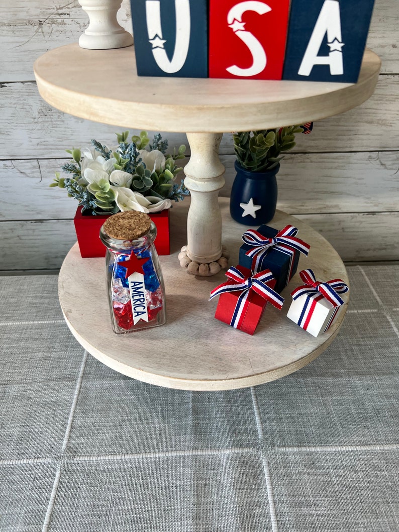 Patriotic Tiered Tray Decor, Patriotic Mini Wood Presents, Patriotic ...
