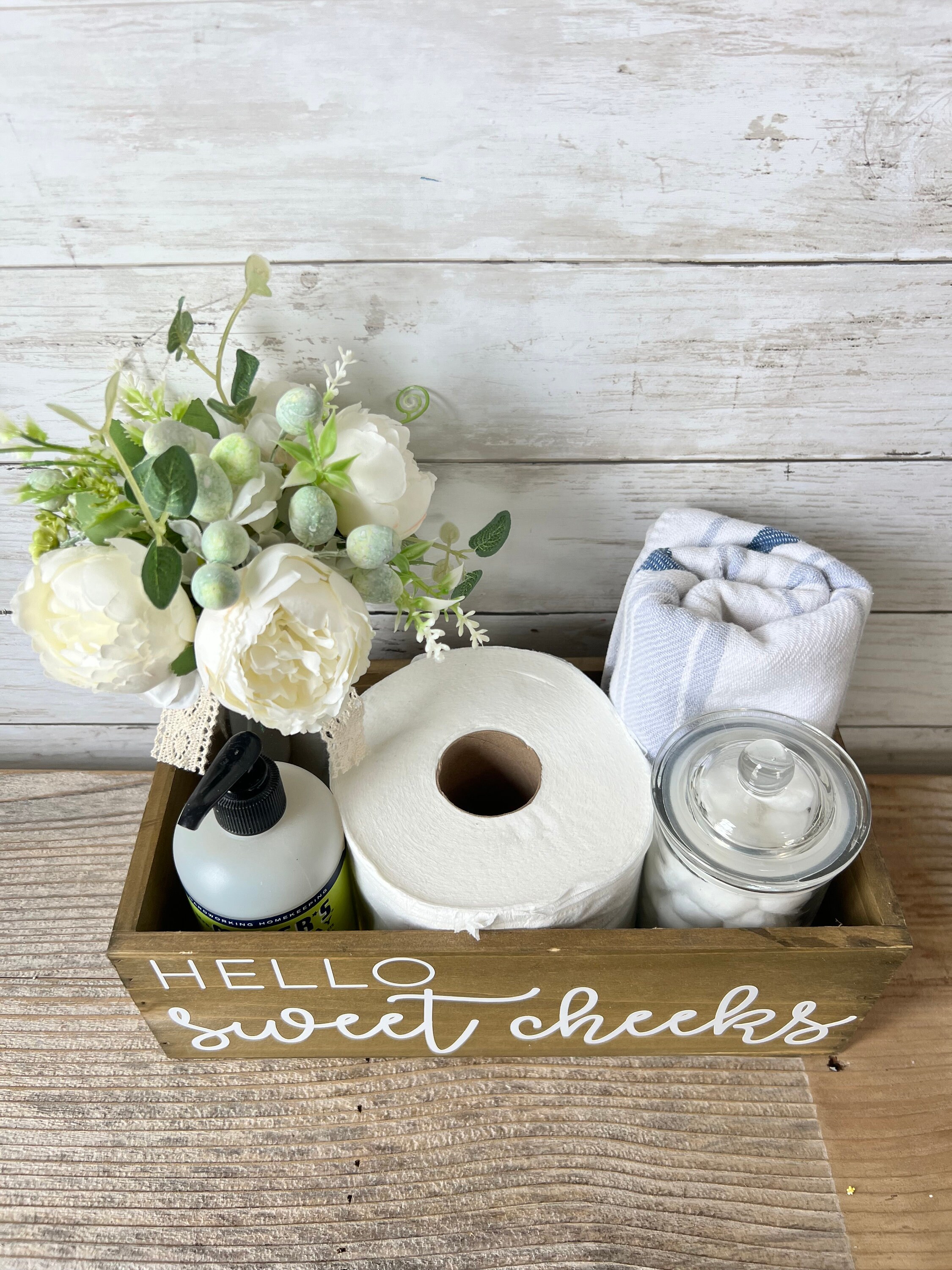 Toilet Tank Box, Toilet Tank Caddy, Yellow Sweet Cheeks Wood Toilet ...