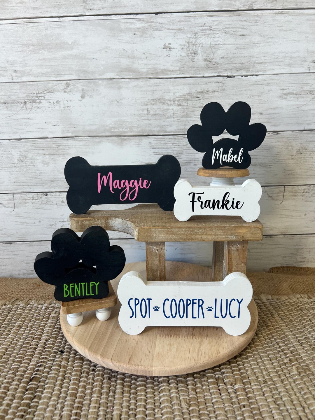 Personalized Wood Dog Bones, Personalized Wood Dog Paw, Dog Tiered Tray ...