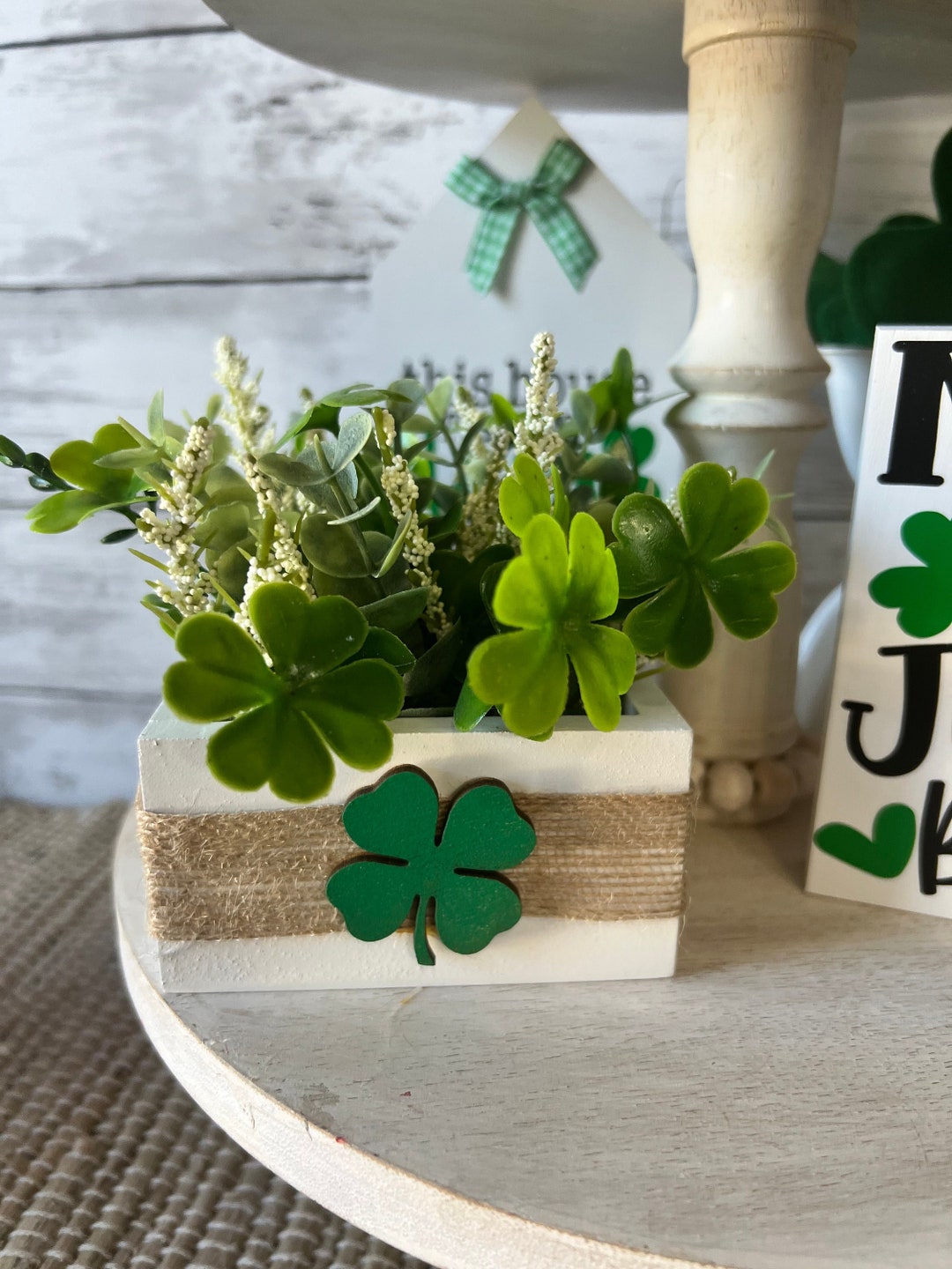 St. Patricks Day Tiered Tray Decor, St. Patricks Floral Arrangement ...