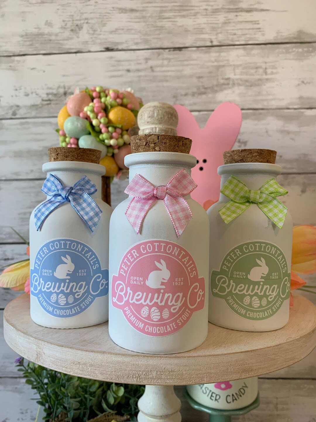 Easter Tiered Tray Decor, Easter Glass Bottle, Easter Tiered Tray ...