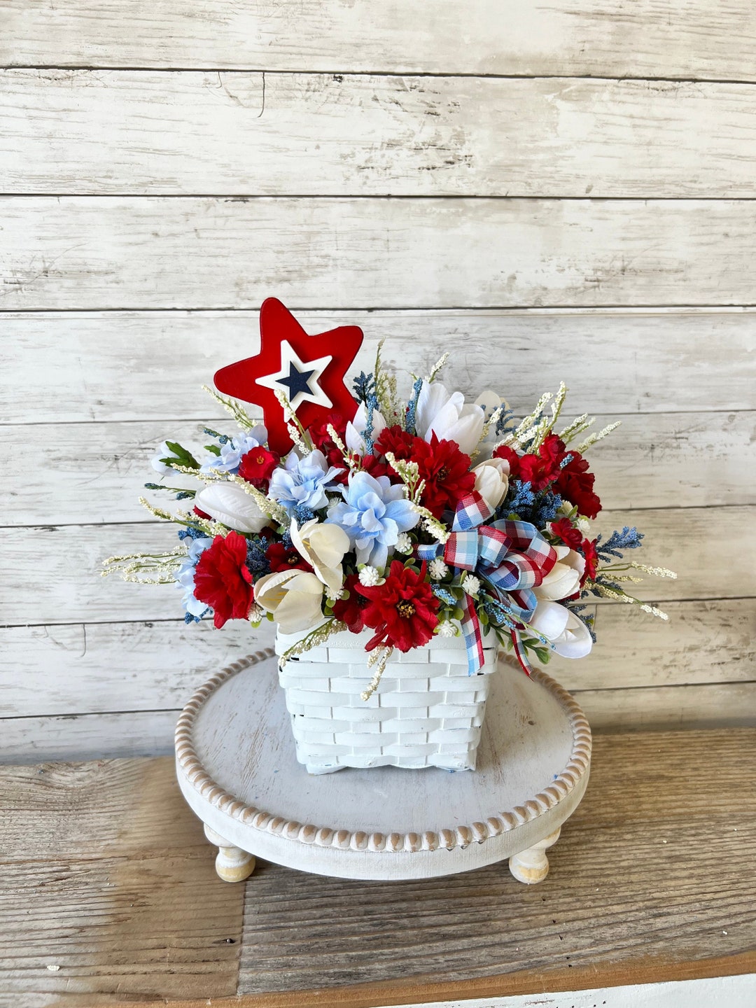 Patriotic Floral Arrangement, Fourth of July Floral Centerpiece ...