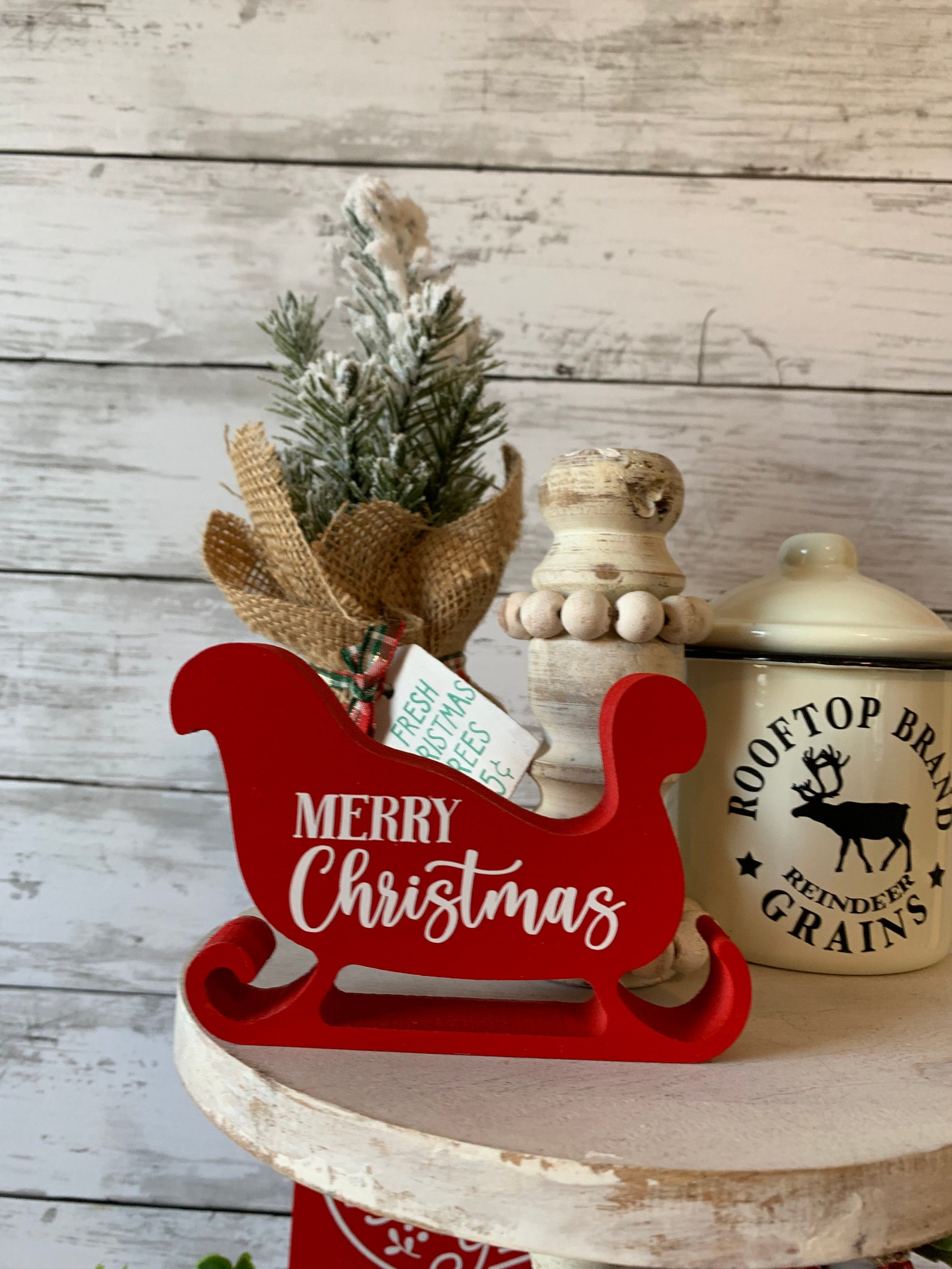 Wood Sleigh Christmas Tiered Tray Decor Winter Tiered Tray | Etsy