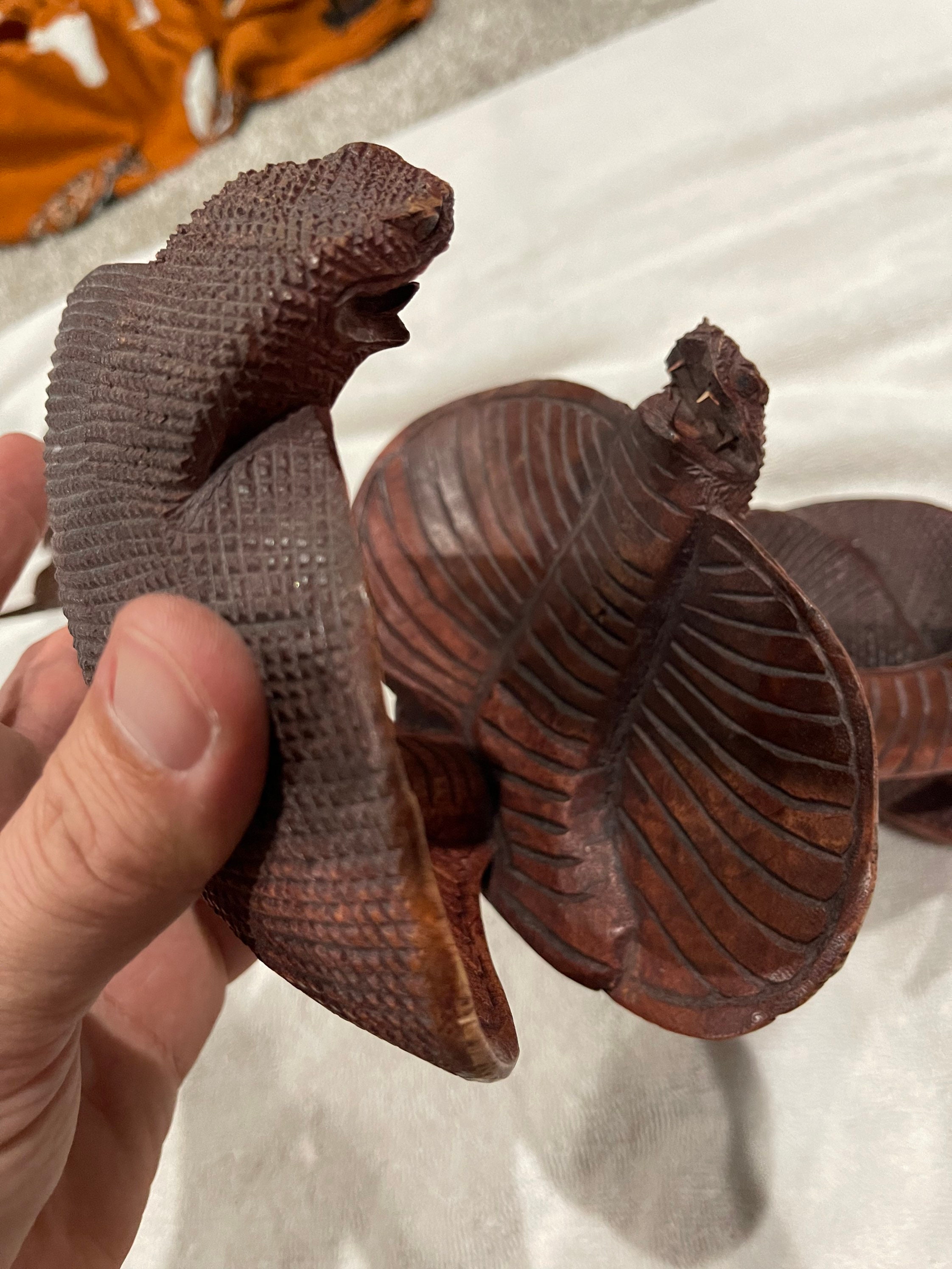 Double Headed Cobra Wood Carved Hand Made Exotic Wood Carving of Cobra ...