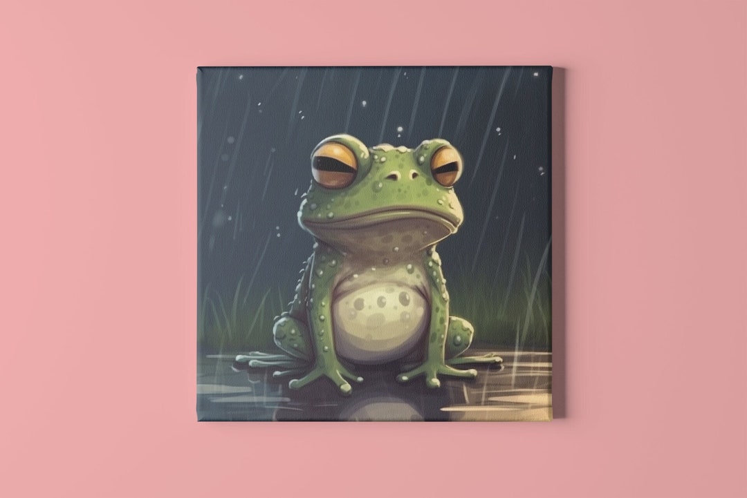 Rainy Day Frog: Whimsical Cartoon Art on Canvas Gallery Wraps - Etsy
