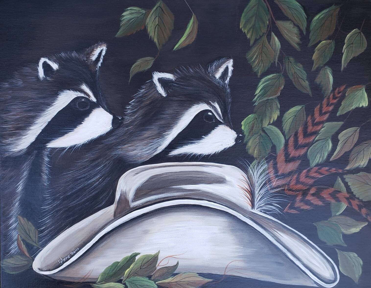 Raccoon Painting, Cowboy Hat Painting, Animal Art in Acrylics on 16x20 ...