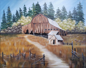 Fall Barn Painting - Etsy