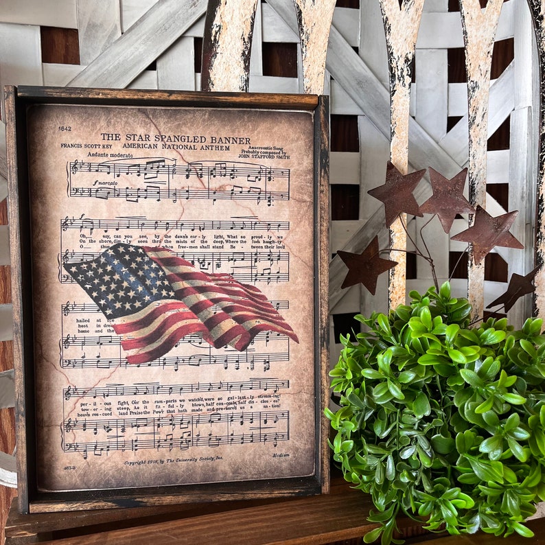 Vintage Patriotic Star Spangled Banner Music Notes, American Flag Decor ...