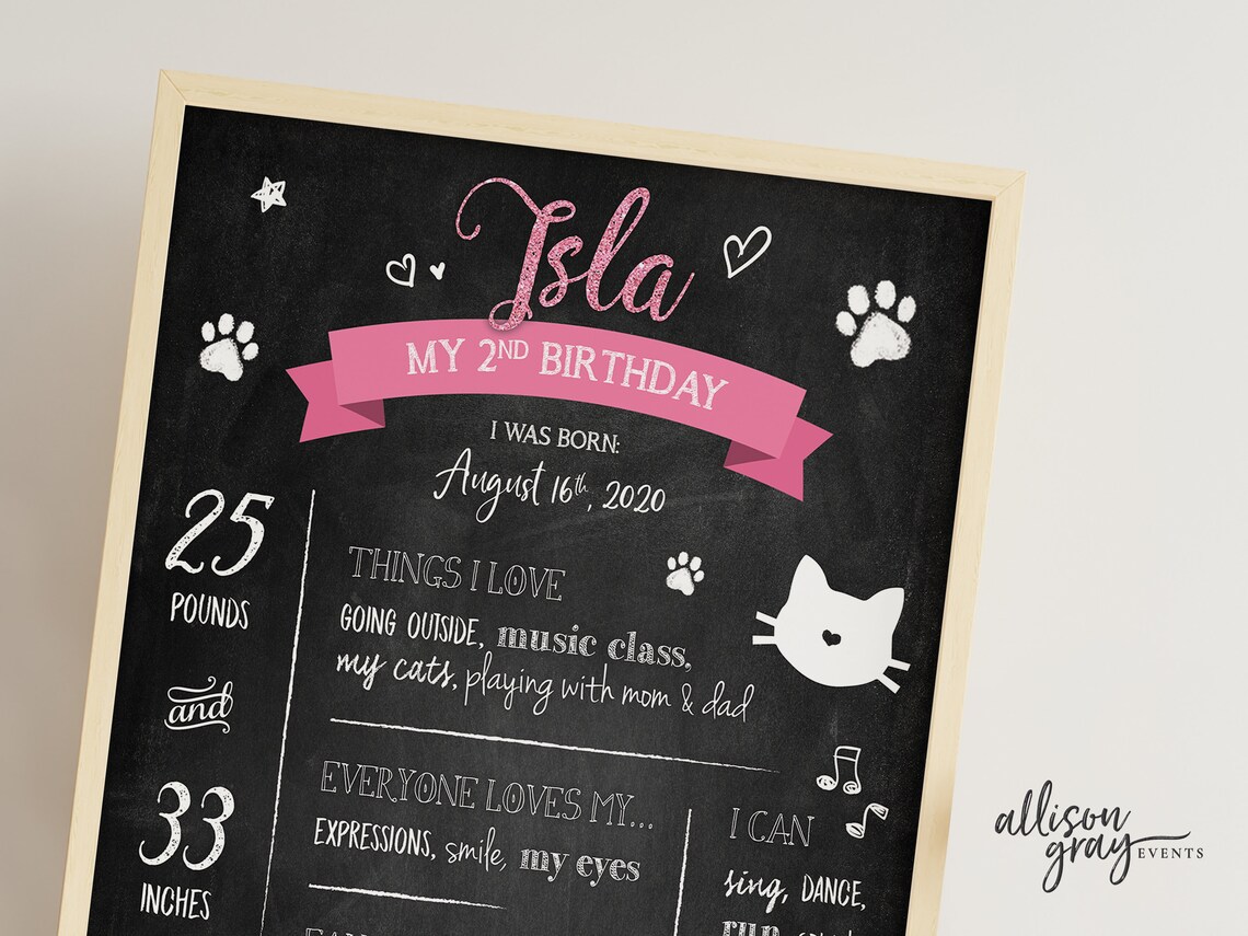 Cat Party Chalkboard Milestone Board Any Age PRINTABLE Digital Download ...