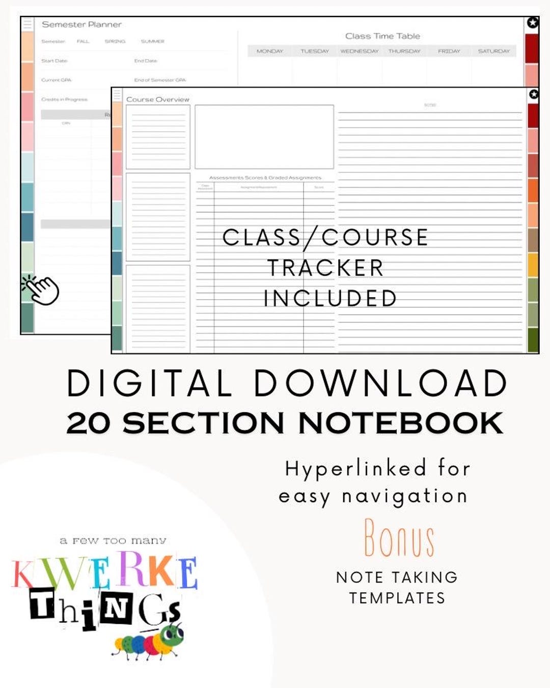 20 Tabbed Sections Subject Notebook, Students Study Notes, Custom ...