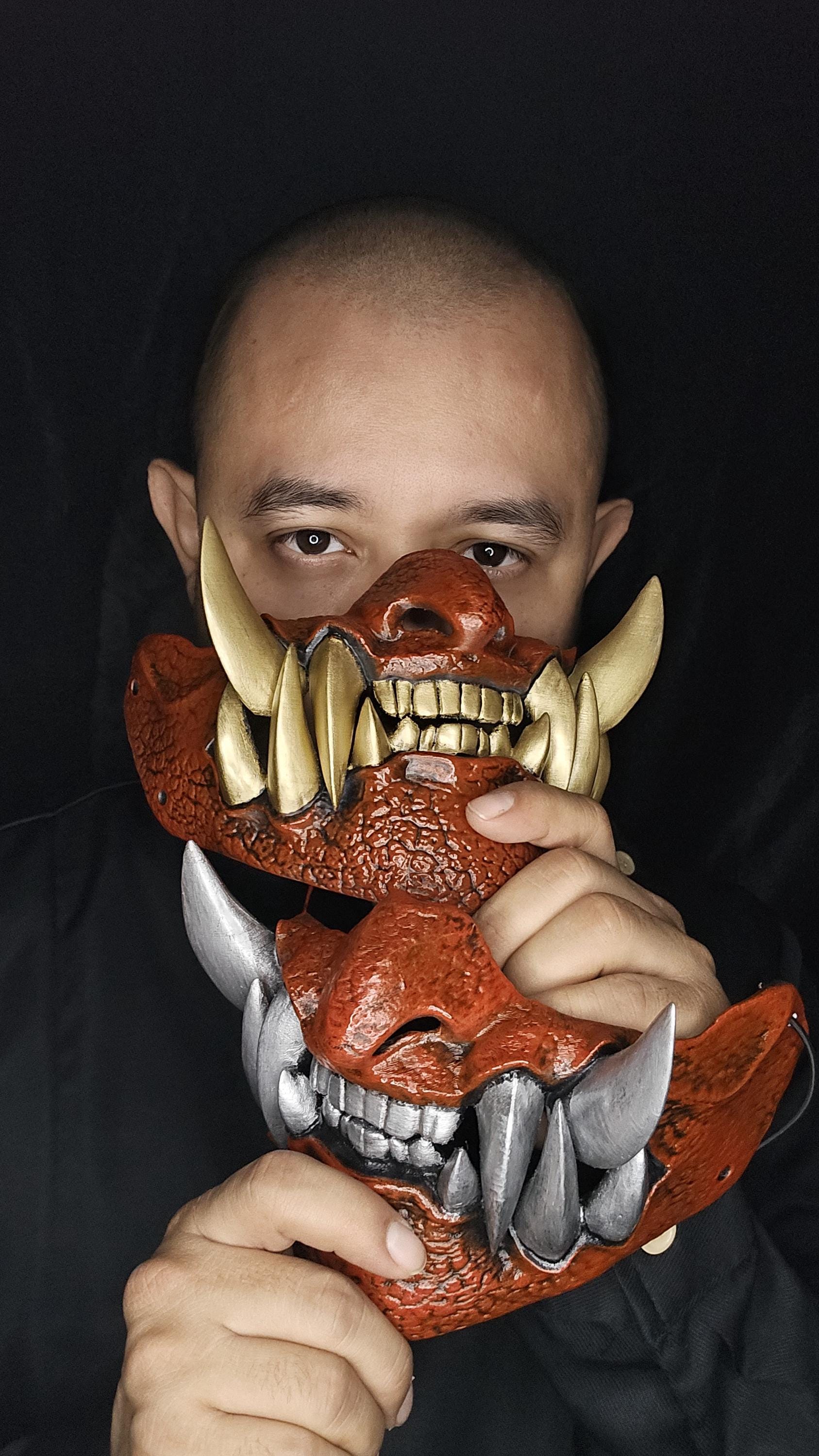 Half Oni Japanese Mask | Yokai Demon Mask for Cosplay & Display | Hand ...