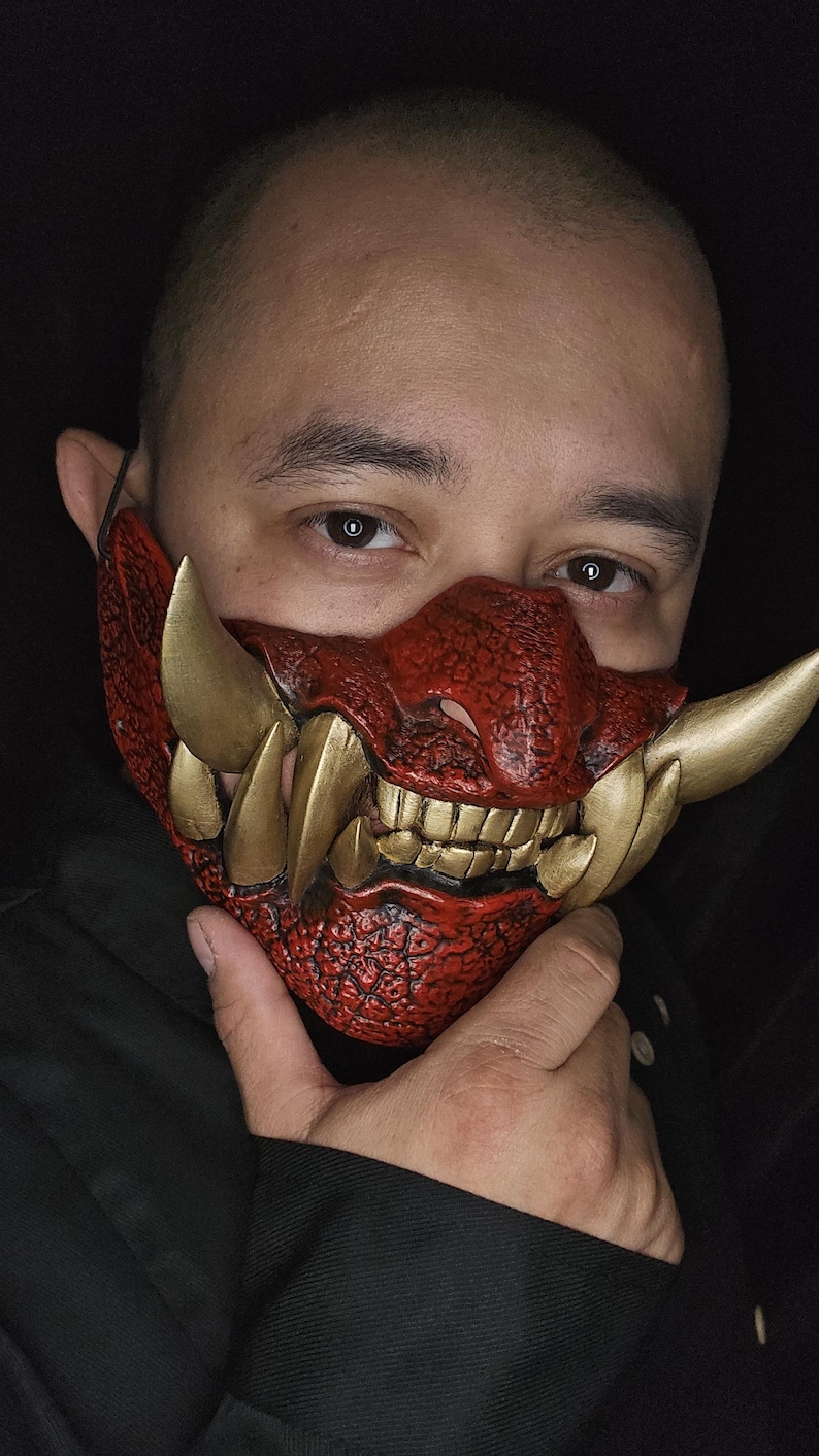 Half Oni Japanese Mask | Yokai Demon Mask for Cosplay & Display | Hand ...