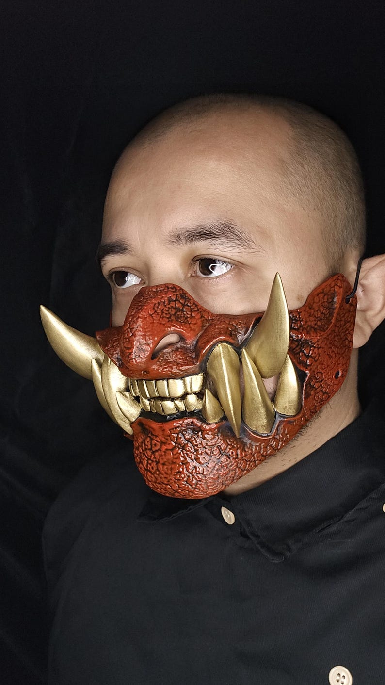 Half Oni Japanese Mask | Yokai Demon Mask for Cosplay & Display | Hand ...