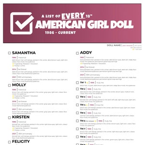 American Girl Doll List - Etsy
