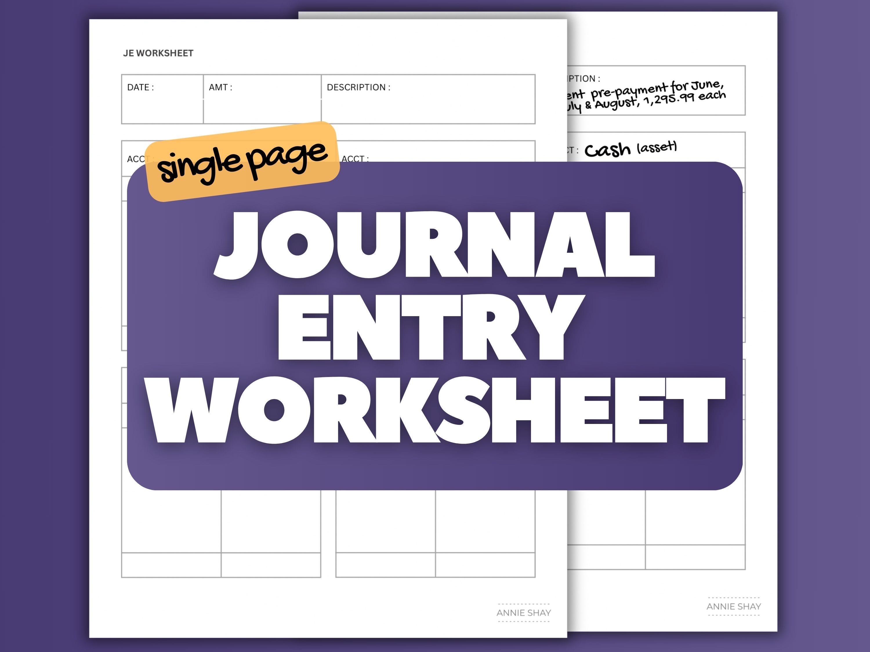 Journal Entry Worksheet (printable) - Etsy