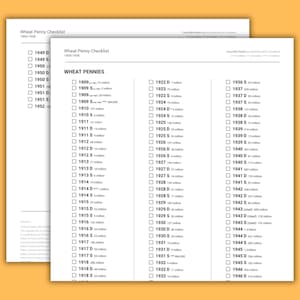 US Wheat Penny Collection Checklist: 1909-1958 (printable) - Etsy