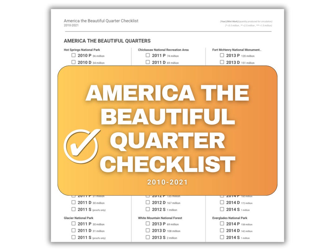 US America the Beautiful Quarter Collection Checklist: 2010-2021 ...