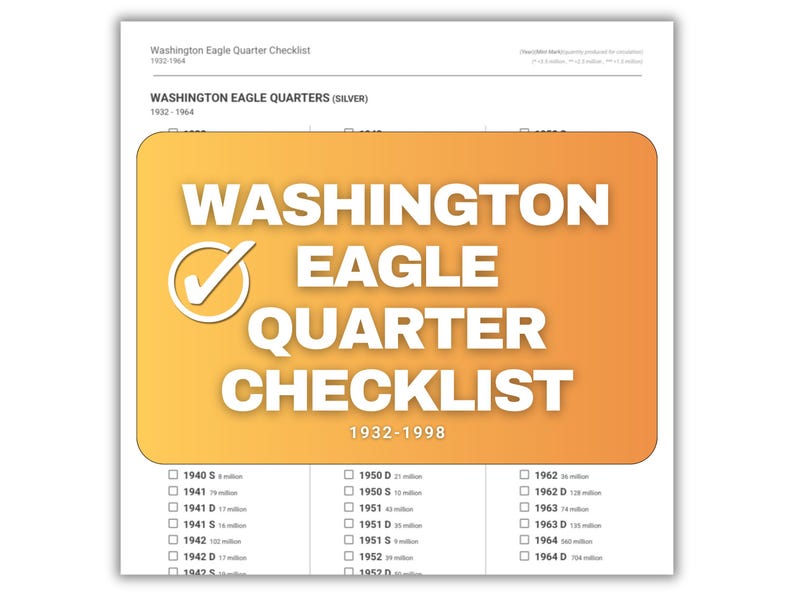 US Washington Eagle Quarter Collection Checklist: 1932-1998 (printable ...