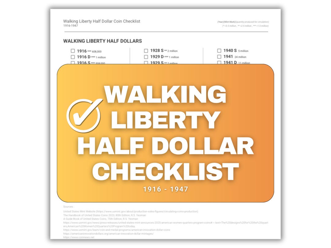 Walking Liberty Half Dollar Checklist - Etsy