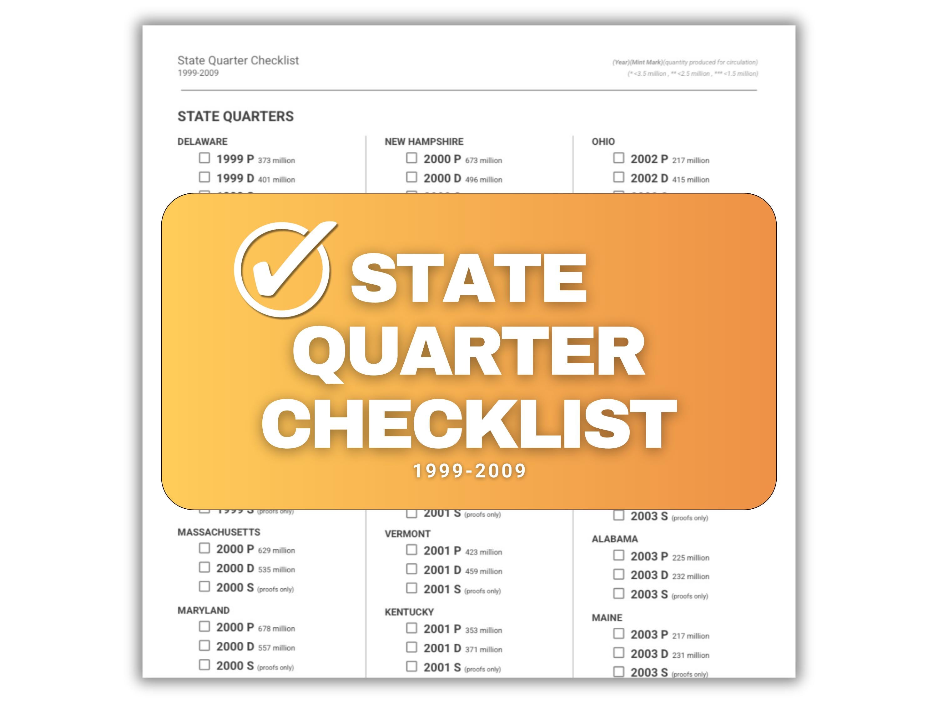 US State Quarter Collection Checklist: 1999-2009 (printable) - Etsy
