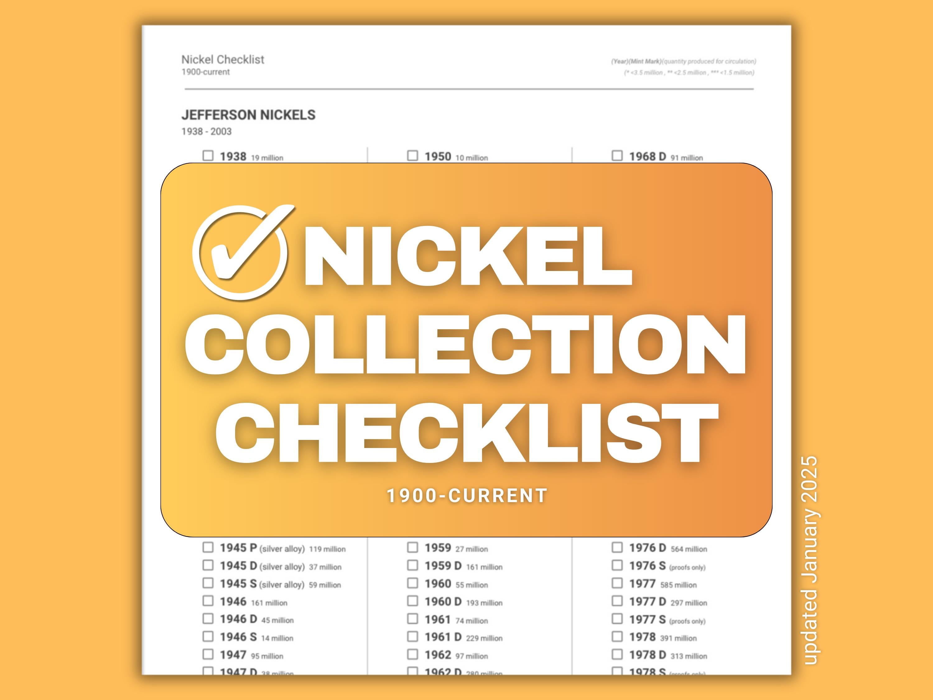 US Nickel Collection Checklist: 1900-current (printable) - Etsy