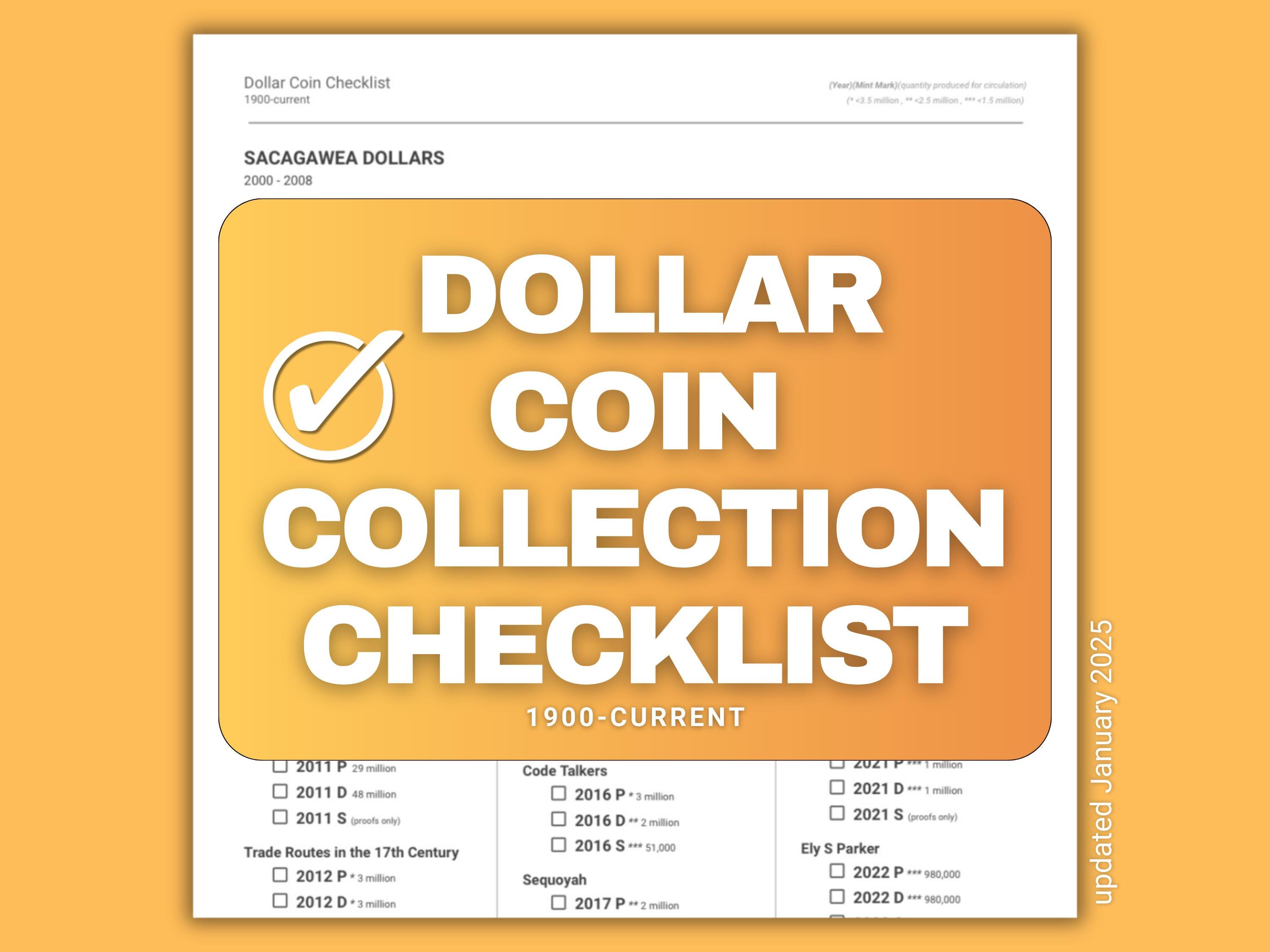 US Dollar Coin Collection Checklist: 1900-current (printable) - Etsy