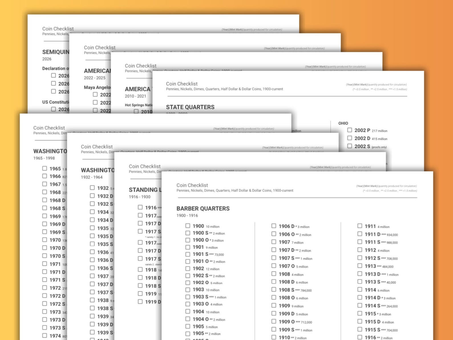 US Coin Collection Checklist: 1900-current (printable) - Etsy