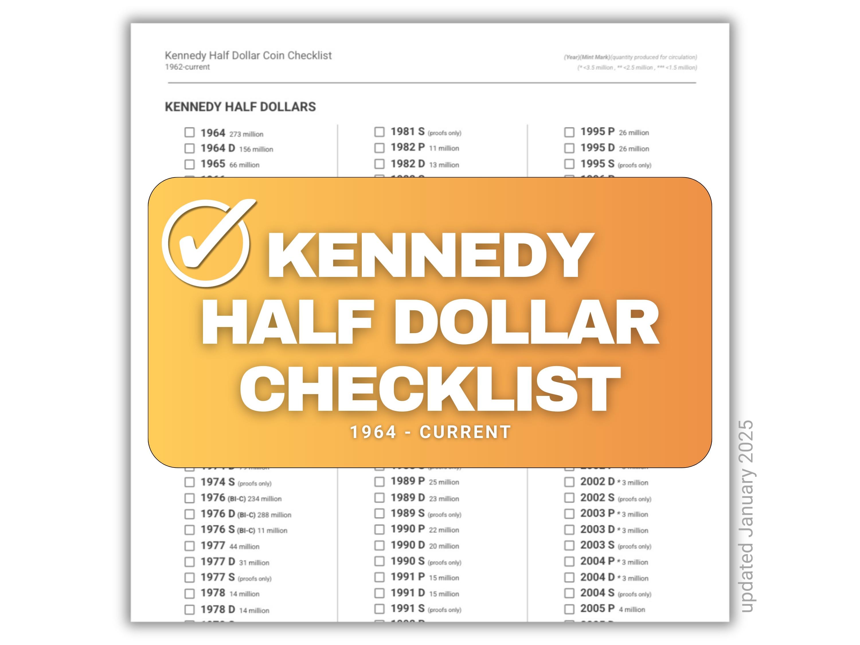 US Kennedy Half Dollar Collection Checklist: 1964-current (printable ...