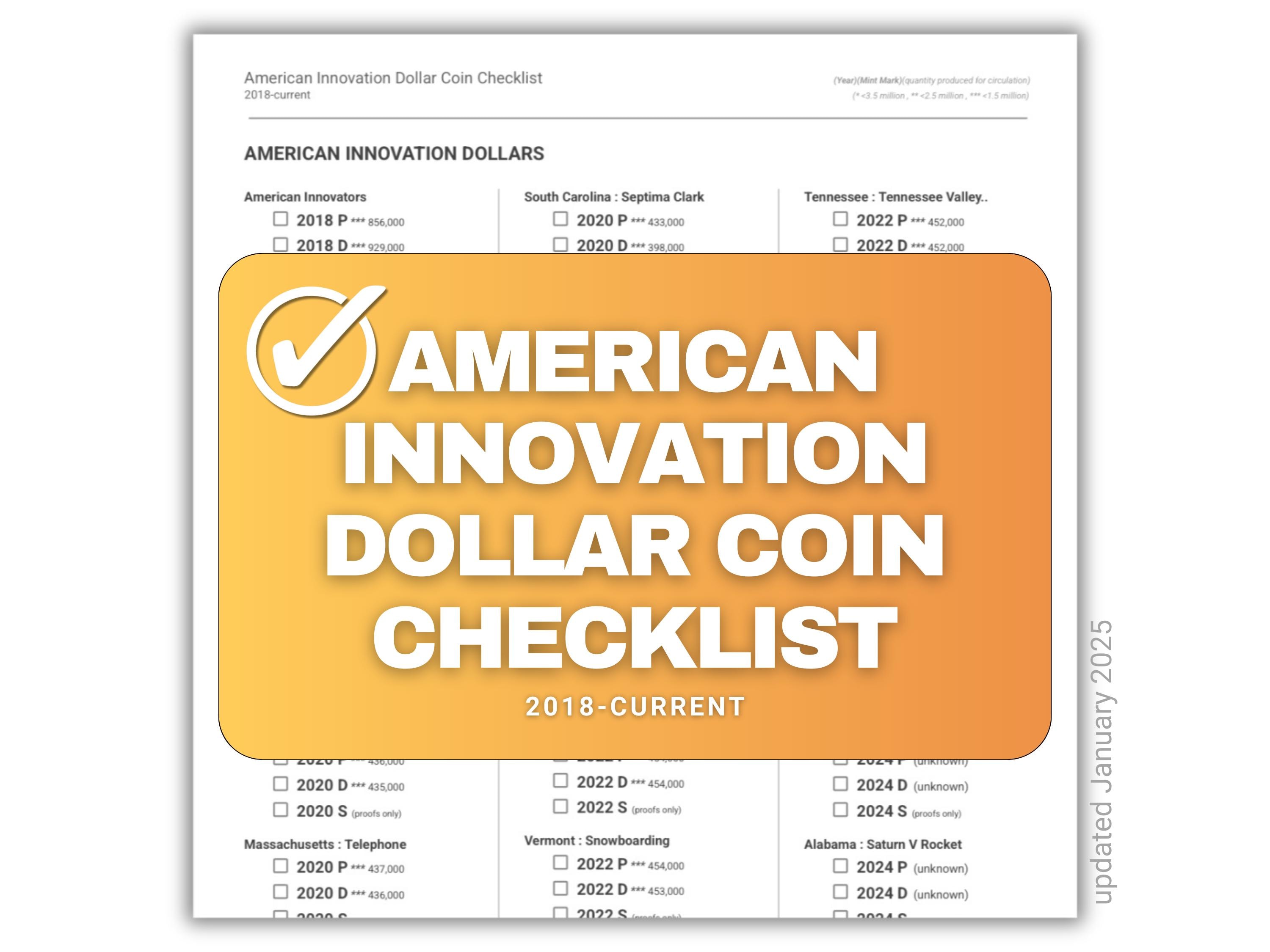 US American Innovation Dollar Coin Collection Checklist: 2018-current ...