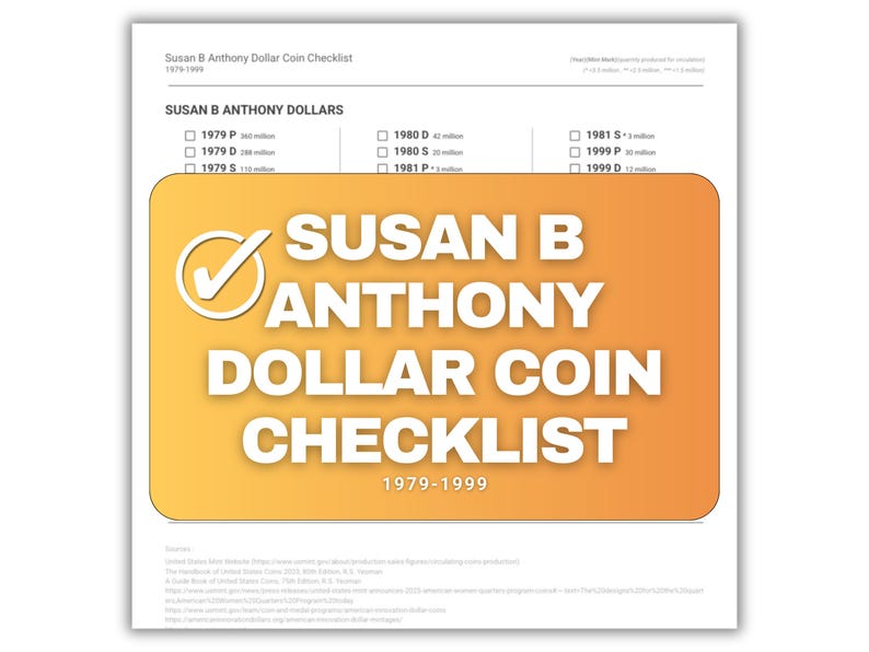 US Susan B Anthony Dollar Coin Collection Checklist: 1979-1999 ...