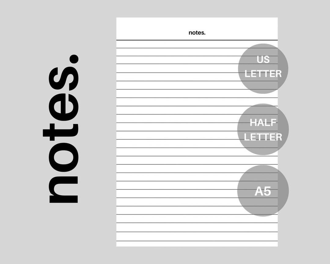 Notes Template | Plain Notes Printable | Digital Notebook | Single ...