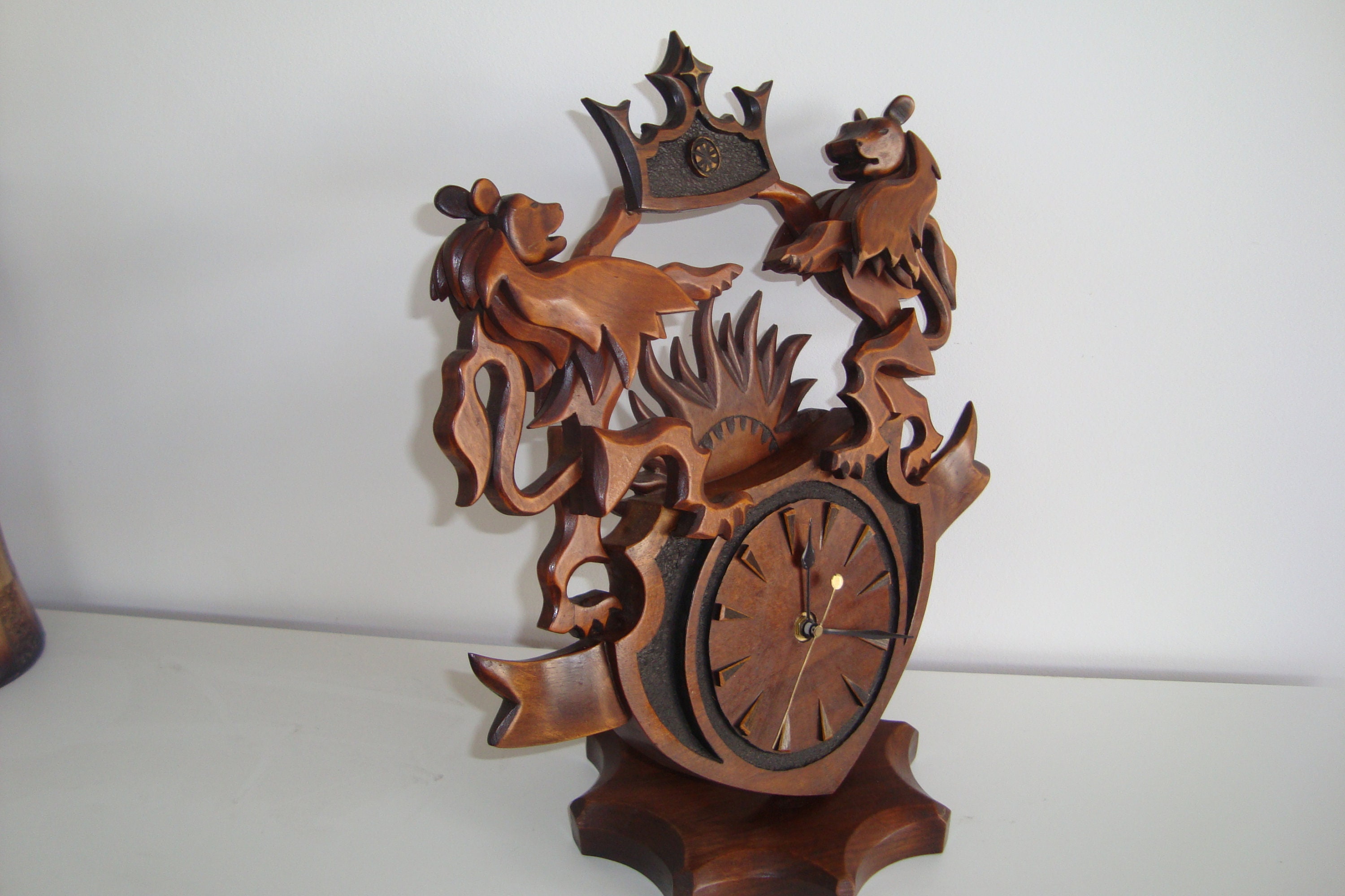Sculpture, Two Lion Cubs With a Crown, Handmade From Wood Sculpture ...