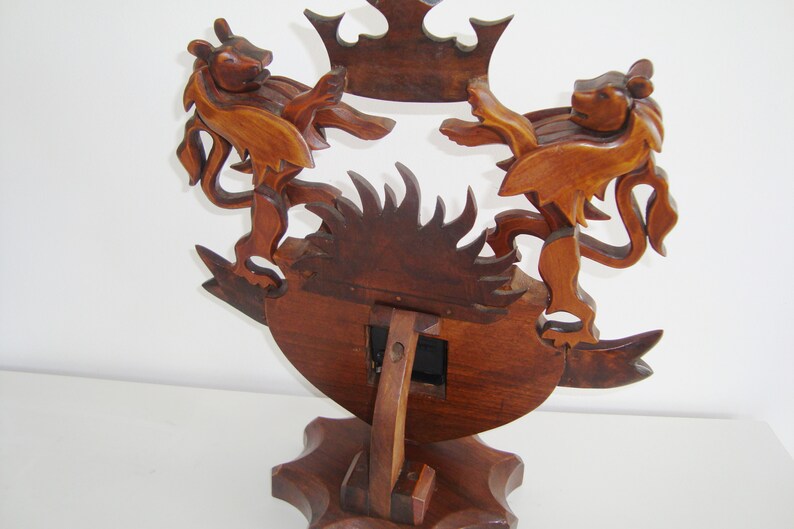 Sculpture, Two Lion Cubs With a Crown, Handmade From Wood Sculpture ...