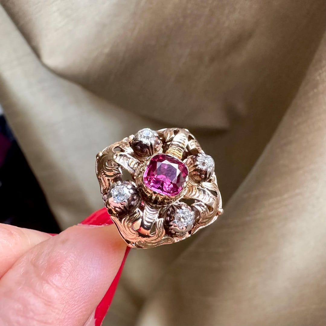 Antique Thai Ruby Diamond Ring, 14k Yellow Gold, GIA Certified - Etsy