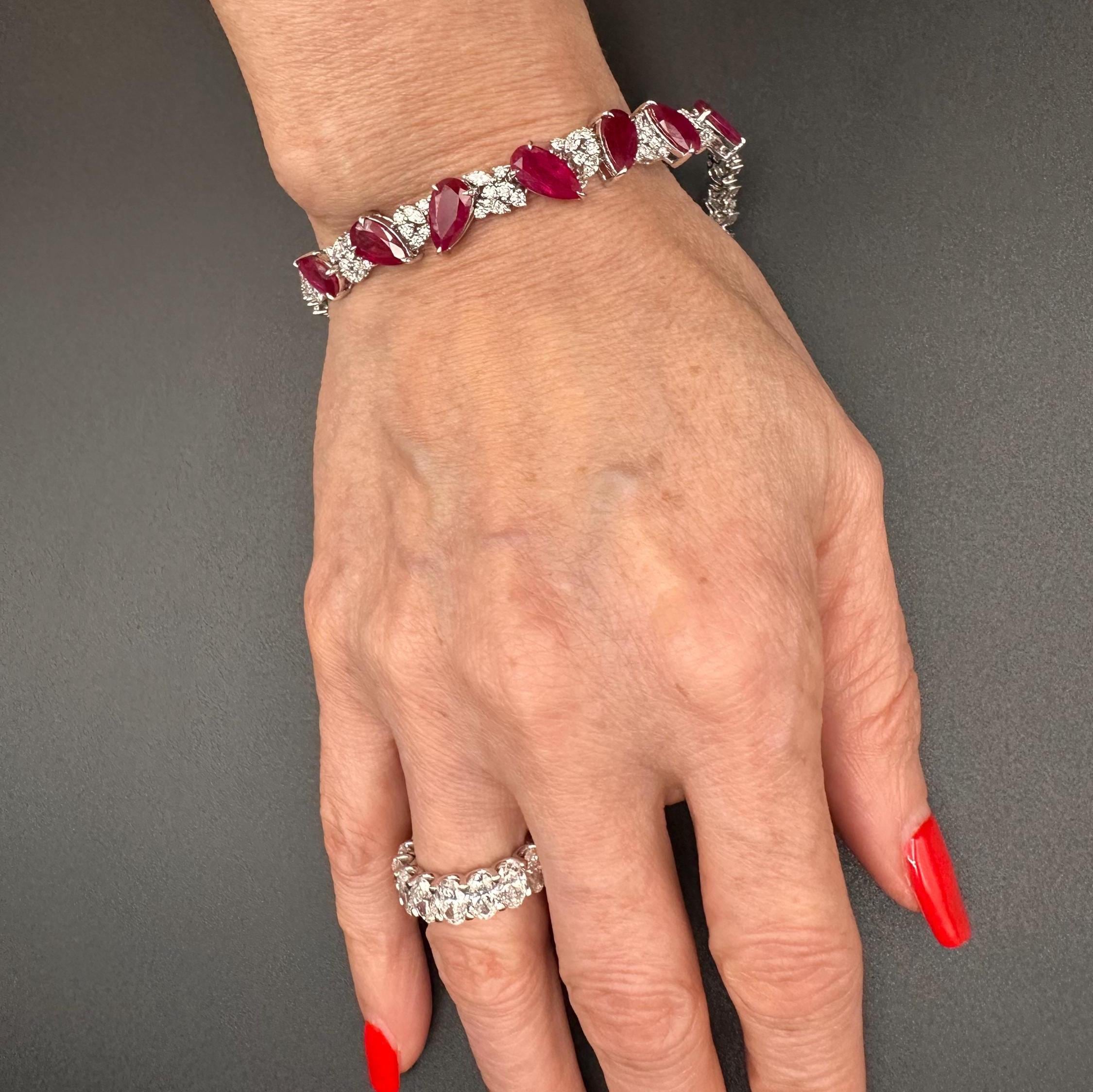 Dreamy Pear Shape Ruby and Diamond Bracelet 18k - Etsy