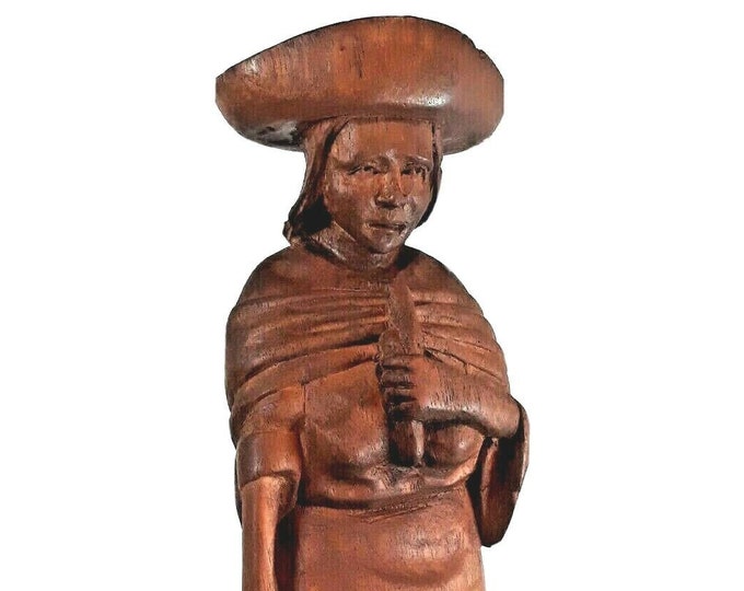 Hand Carved Wood Folk Art Ecuador Statue Woman Peasant Full Body ...