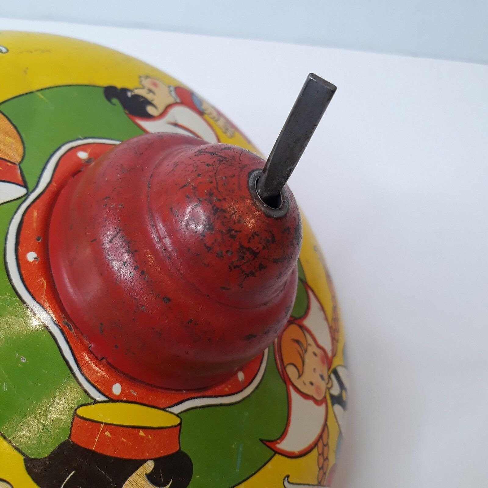 Pump Tin Spinning Top Toy Dutch Boy & Girl Skaters Lithograph C1950s ...